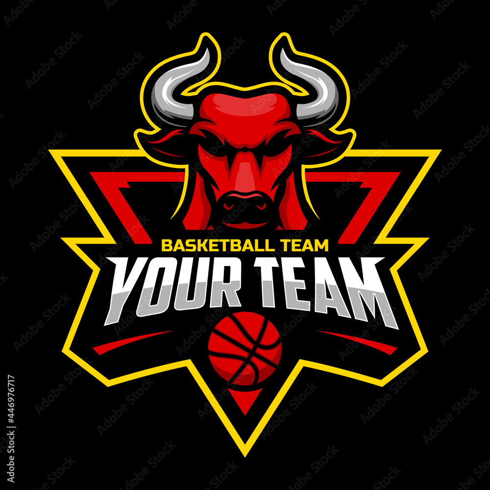 Bulls mascot for a basketball team logo. Vector illustration. Great for ...