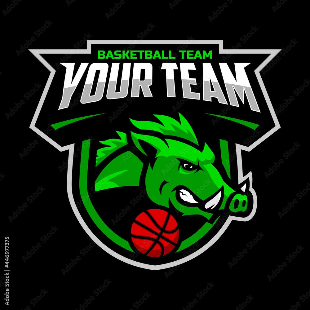 wild boar mascot for a basketball team logo. Vector illustration. Great ...