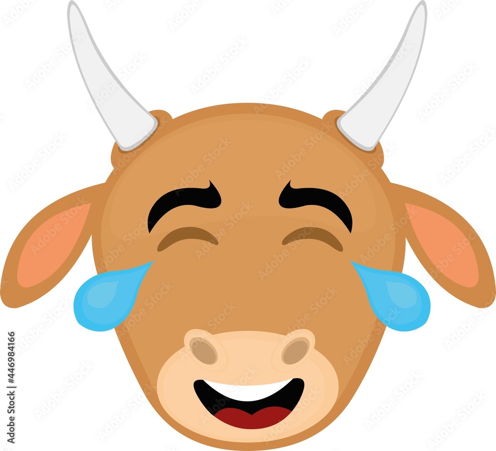 Vector emoticon illustration of a cartoon cow's face with an expression ...