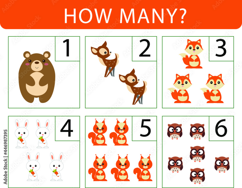 How many the forest animals. Montessori game for children. Educational ...