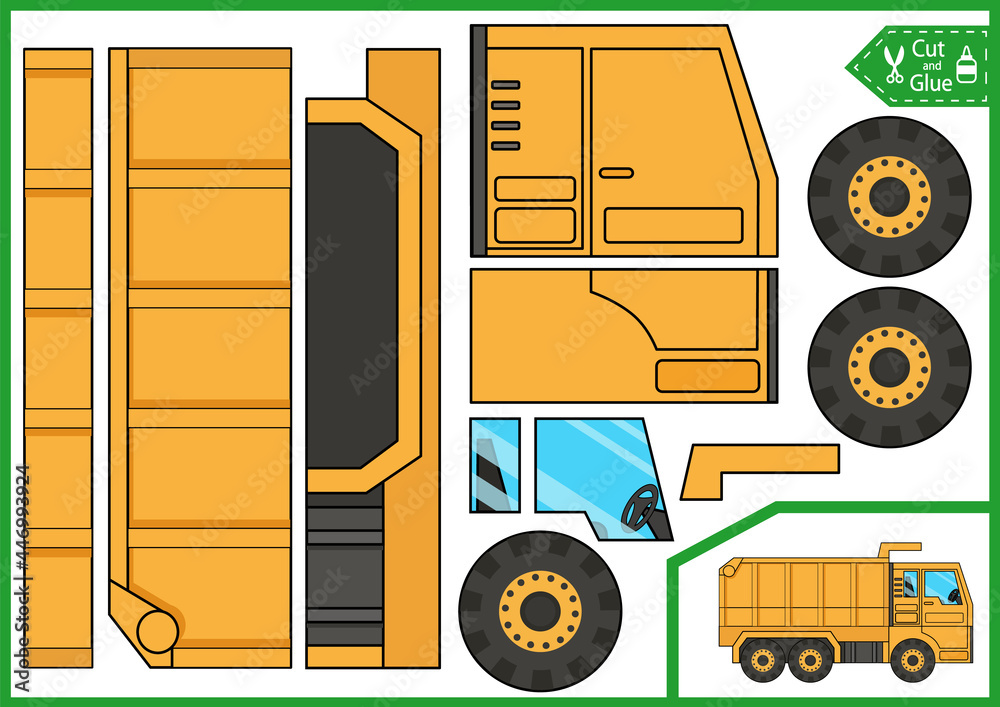 Kids craft puzzle with truck. Cut and glue activity page. Worksheet ...