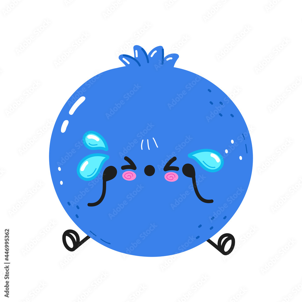 Cute sad and crying blueberry character. Vector hand drawn cartoon kawaii character illustration ...