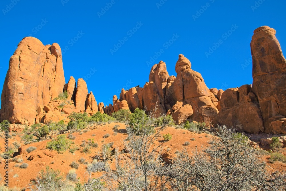 Arches National Park, Utah, USA. the landscape of contrasting colors ...