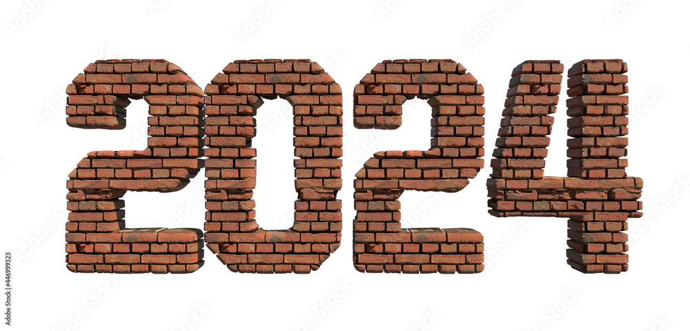 2024 red brick wall bold letters isolated on white 3d-illustration ...