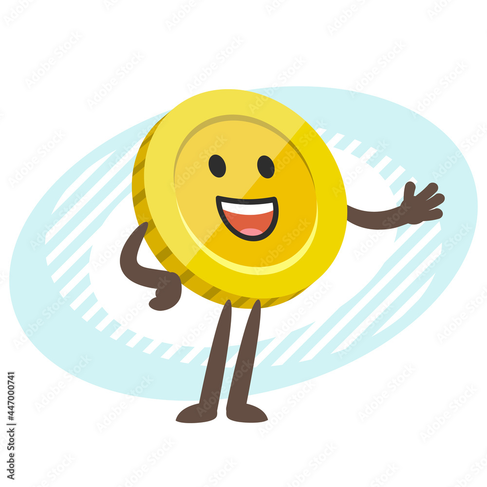 Cartoon Coin Character explaining and pointing somewhere with his hand ...