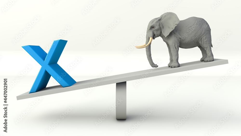 3D illustration of Balance Concept of the letter X and an Elephant on a ...