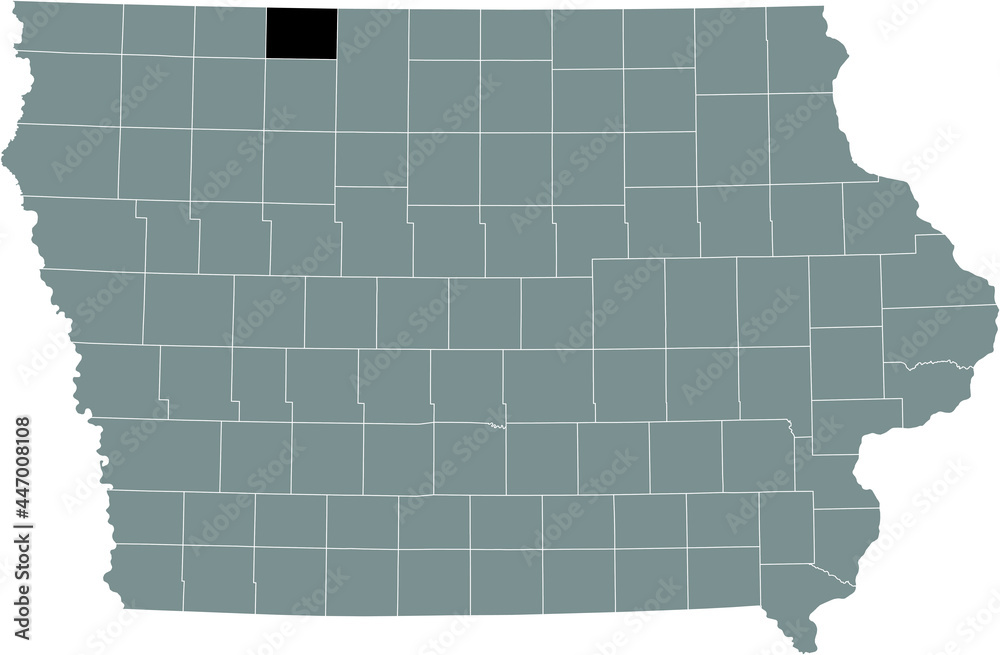 Black highlighted location map of the Emmet County inside gray map of ...