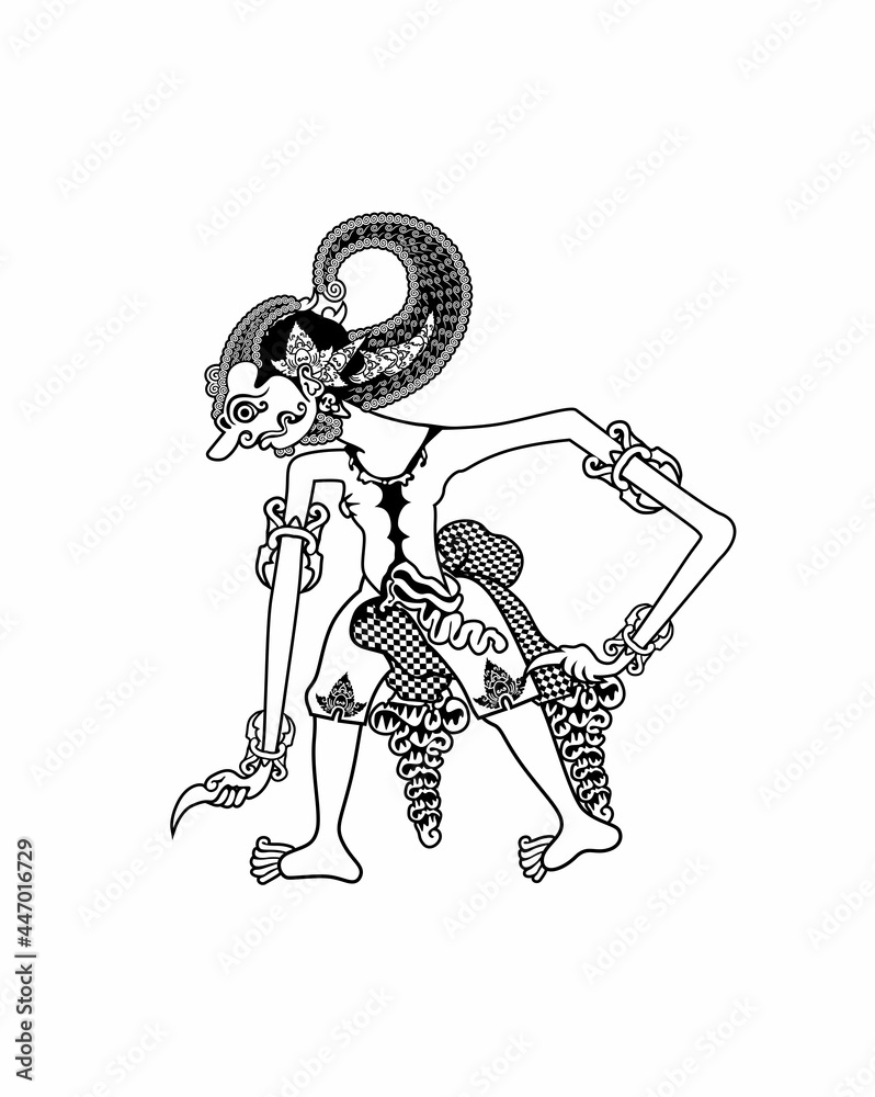 Wayang Bima in black and white ilustration, Indonesian and Indian ...
