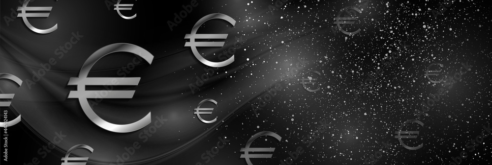 Black and grey silver abstract background with euro currency signs ...