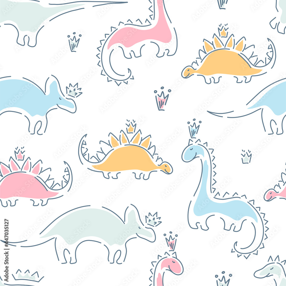 Cute dinosaurs seamless pattern for kids textiles, wallpapers, posters ...
