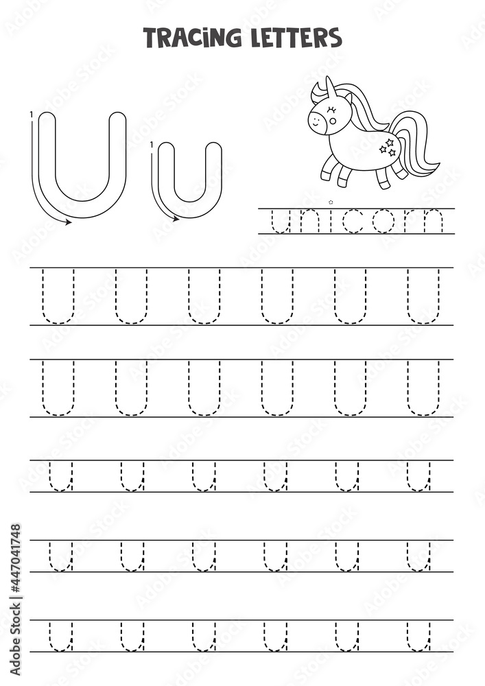 Tracing letters of English alphabet. Black and white worksheet. Stock ...