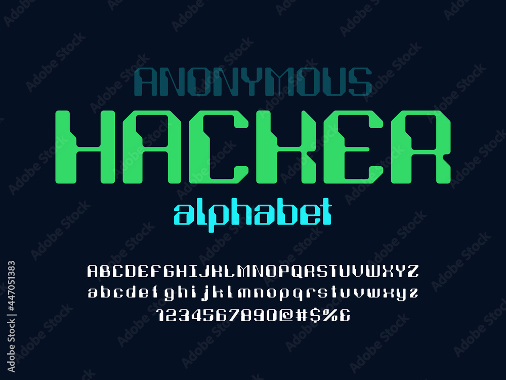 Digital computer style font with uppercase, lowercase, numbers and ...