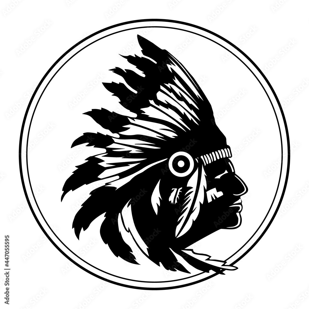 Indian American head with mohawk. Vector template for tattoo, logo ...