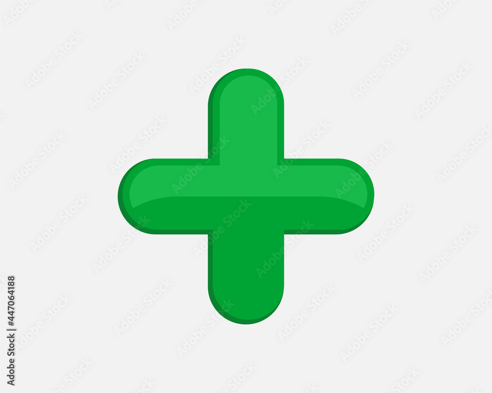 Green plus sign. Vector icon. Cross symbol of safety guidance. Stock ...