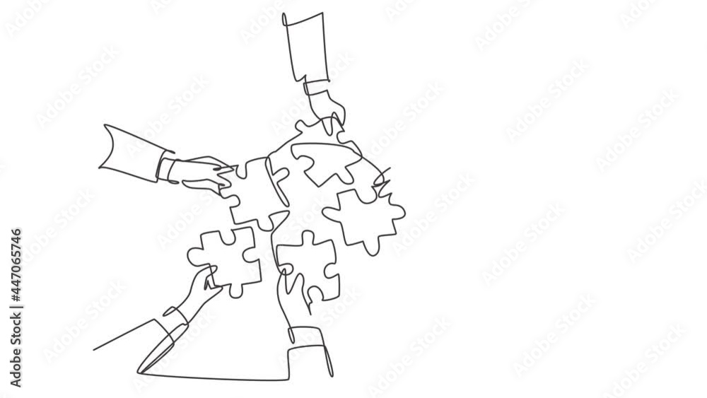 Animated self drawing of continuous line draw male female business team ...