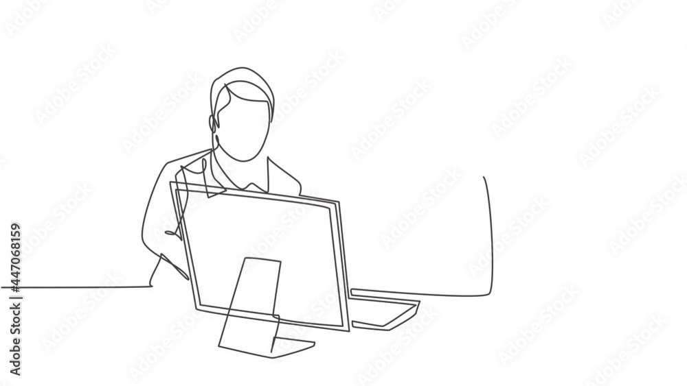 Self drawing animation of single line draw two sales manager analyze ...