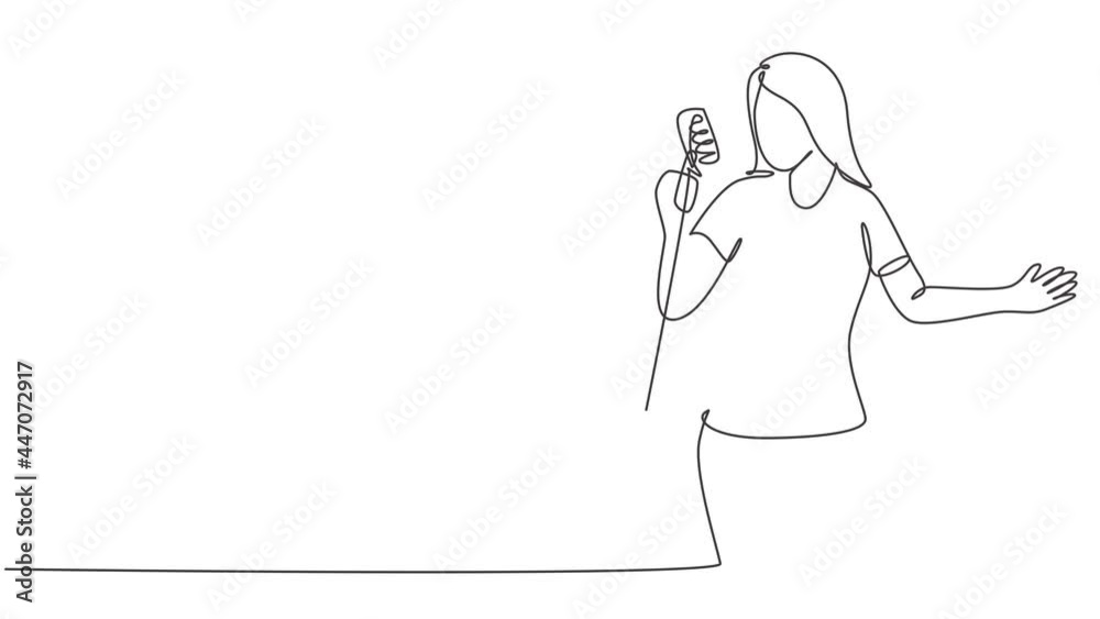 Self drawing animation of one single line draw young happy female ...