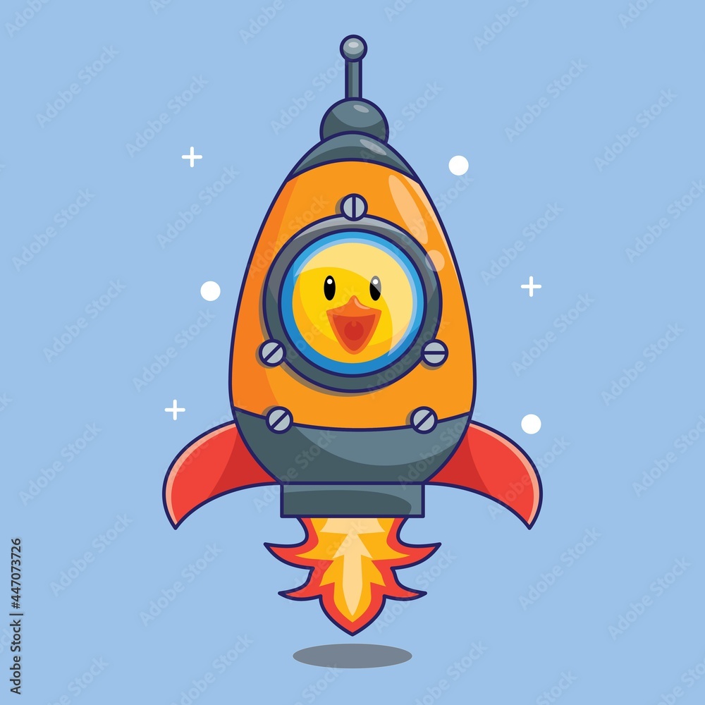 Cute Duck Astronaut Riding Space Ship In Space Cartoon Vector ...