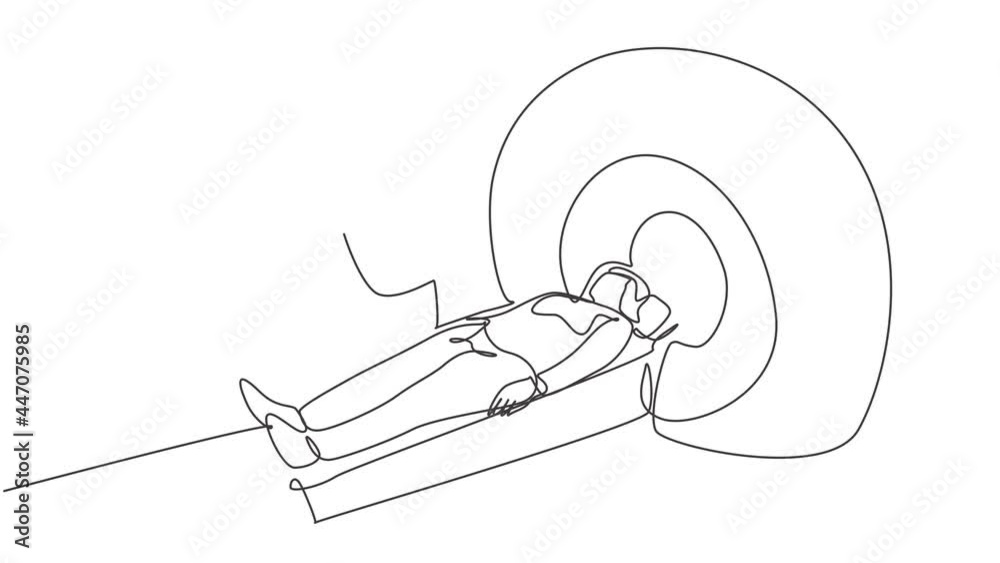 Animated self drawing of continuous line draw young male doctor do MRI ...