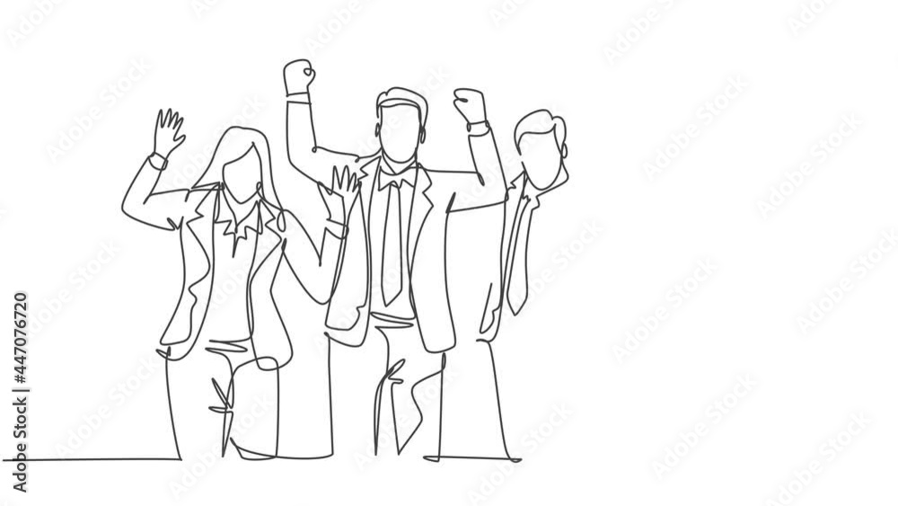 Animated self drawing of continuous line draw happy promoted man woman ...