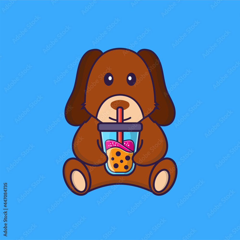 Cute dog Drinking Boba milk tea. Stock Vector | Adobe Stock