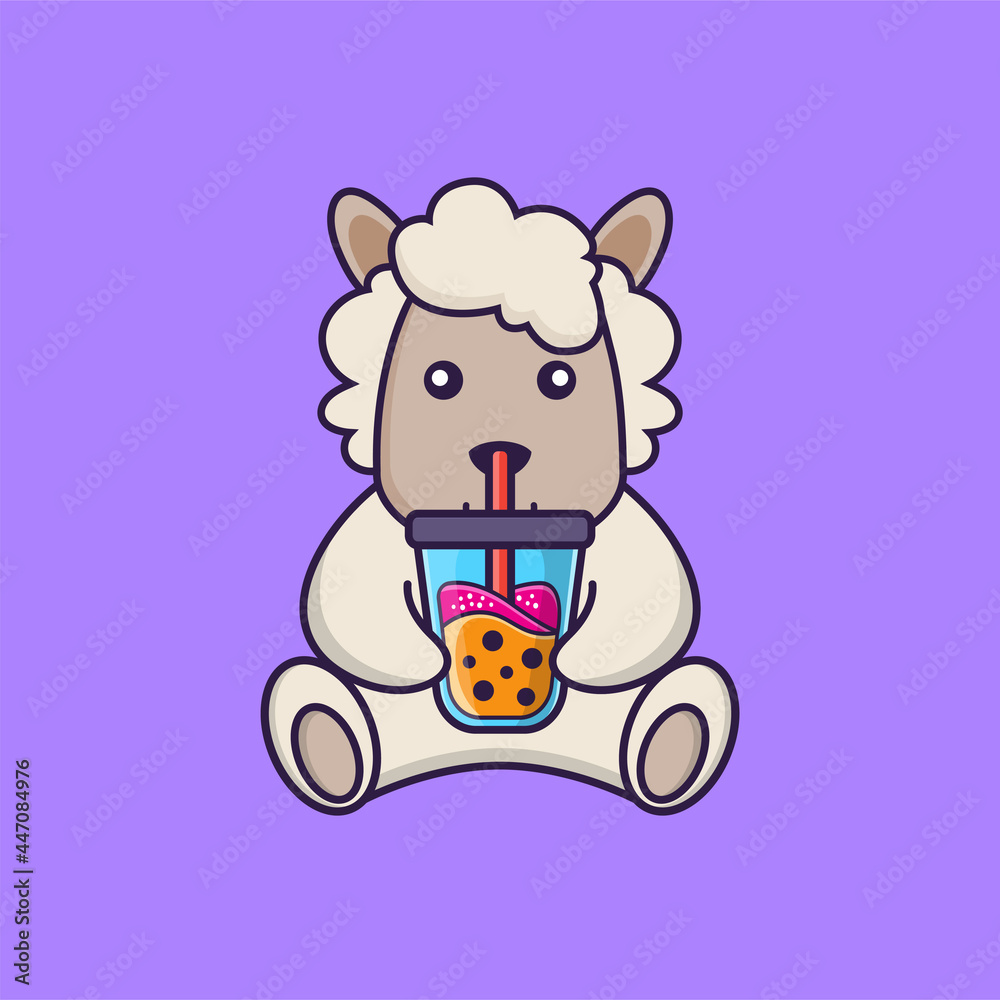 Cute sheep Drinking Boba milk tea. Stock Vector | Adobe Stock