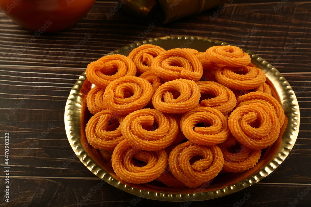 Homemade delicious and spicy oil fried chakli ,murukku, muruku, on a ...