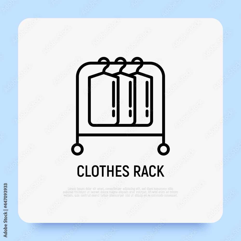Clothes rack, rail thin line icon. Wardrobe equipment. Clothing hanger ...