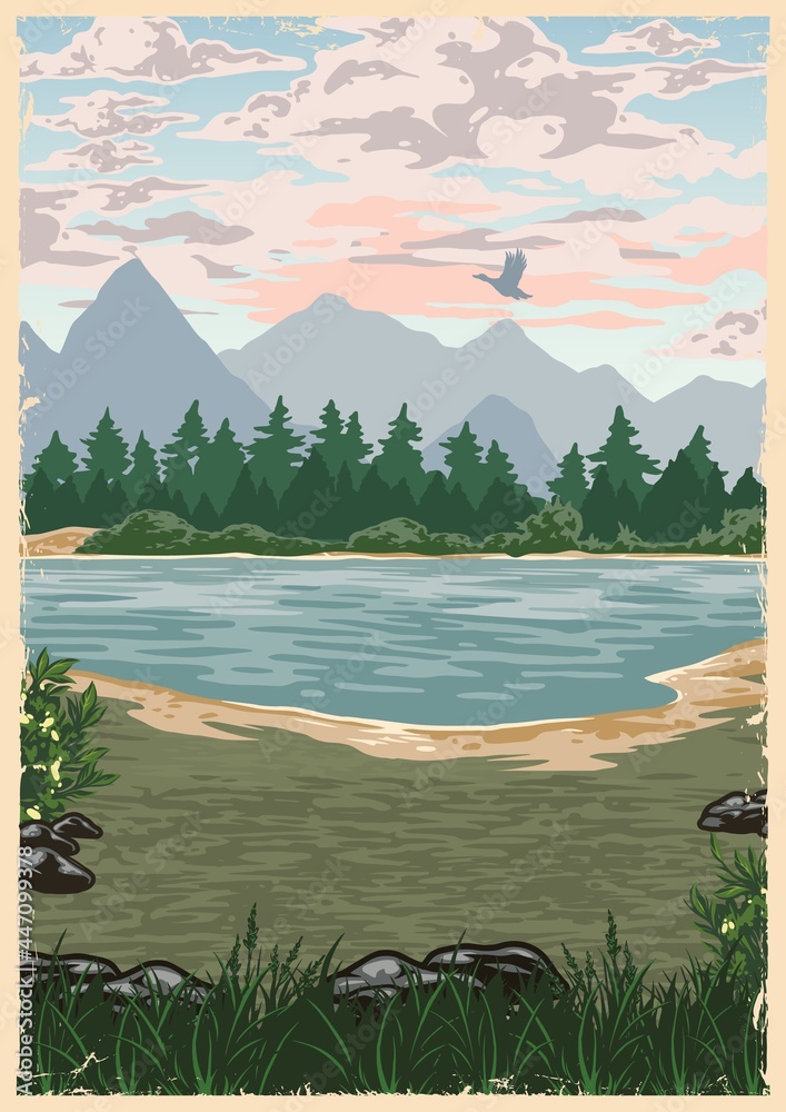 Beautiful nature scenery vintage poster Stock Vector | Adobe Stock