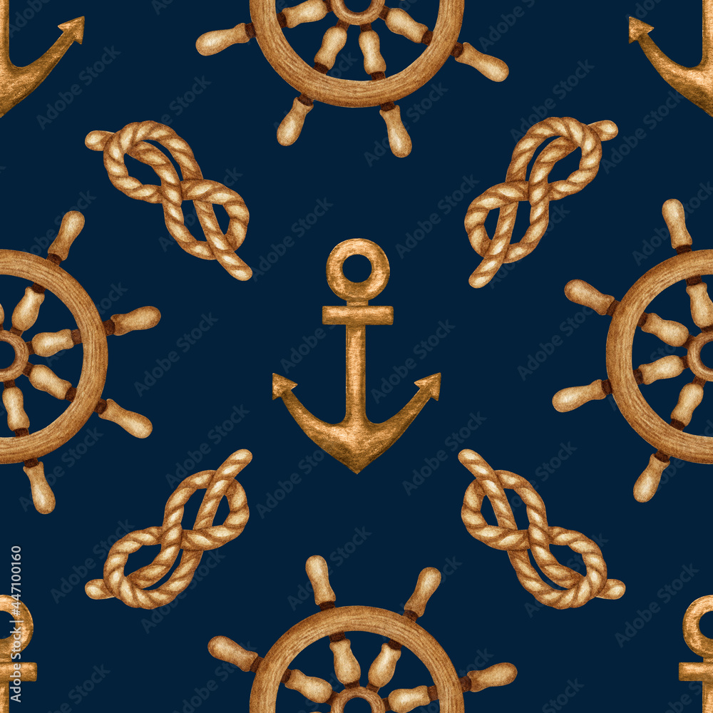 Watercolor Nautical seamless pattern. Adventure, Traveling, Sea Life ...