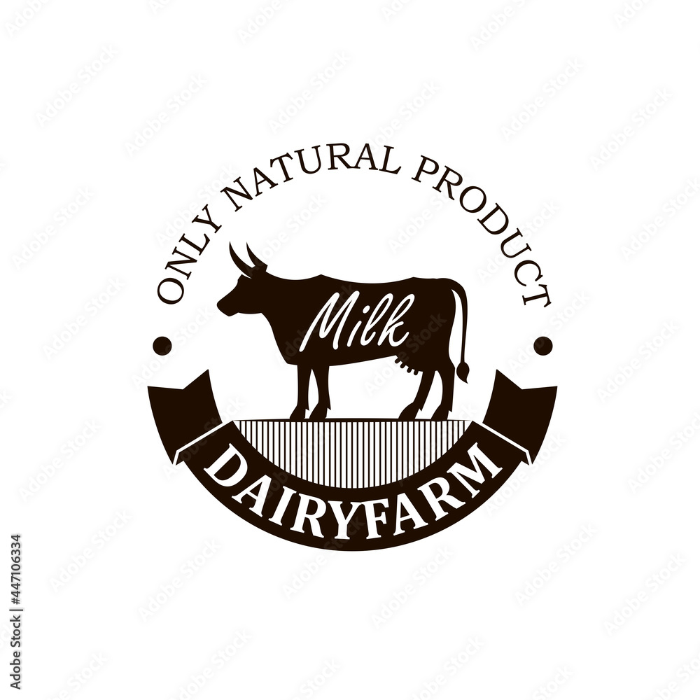 label of dairy farm with animal cow isolated on white background Stock ...
