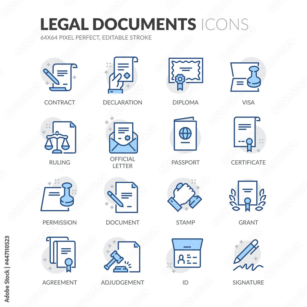 Simple Set of Legal Documents Related Vector Line Icons. Contains such ...