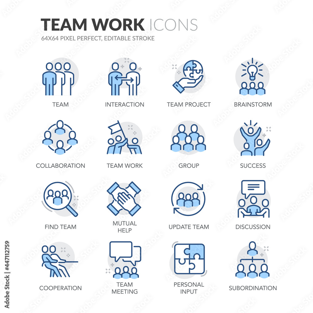 Simple Set of Team Work Related Vector Line Icons. Contains such Icons as Cooperation ...
