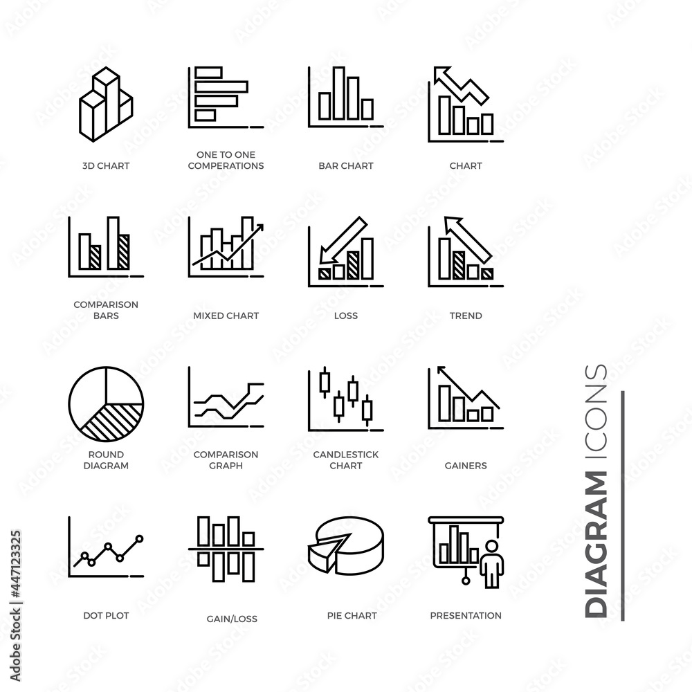 Simple Set of Graph and Diagram Related Color Vector Line Icons. Contains such Icons as ...