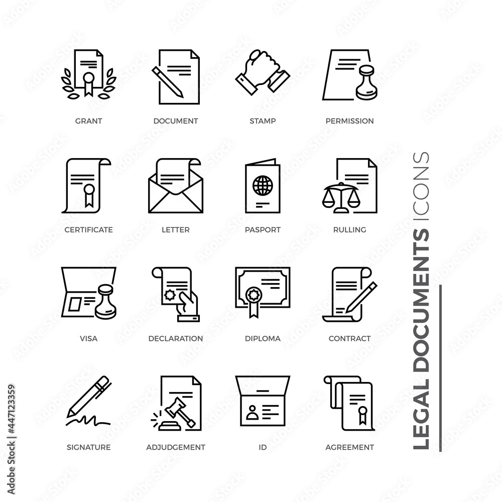 Vetor de Simple Set of Legal Documents Related Vector Line Icons ...