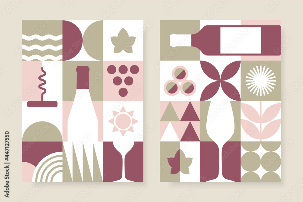 Abstract wine posters set in geometric style. Vector brochures for wine ...