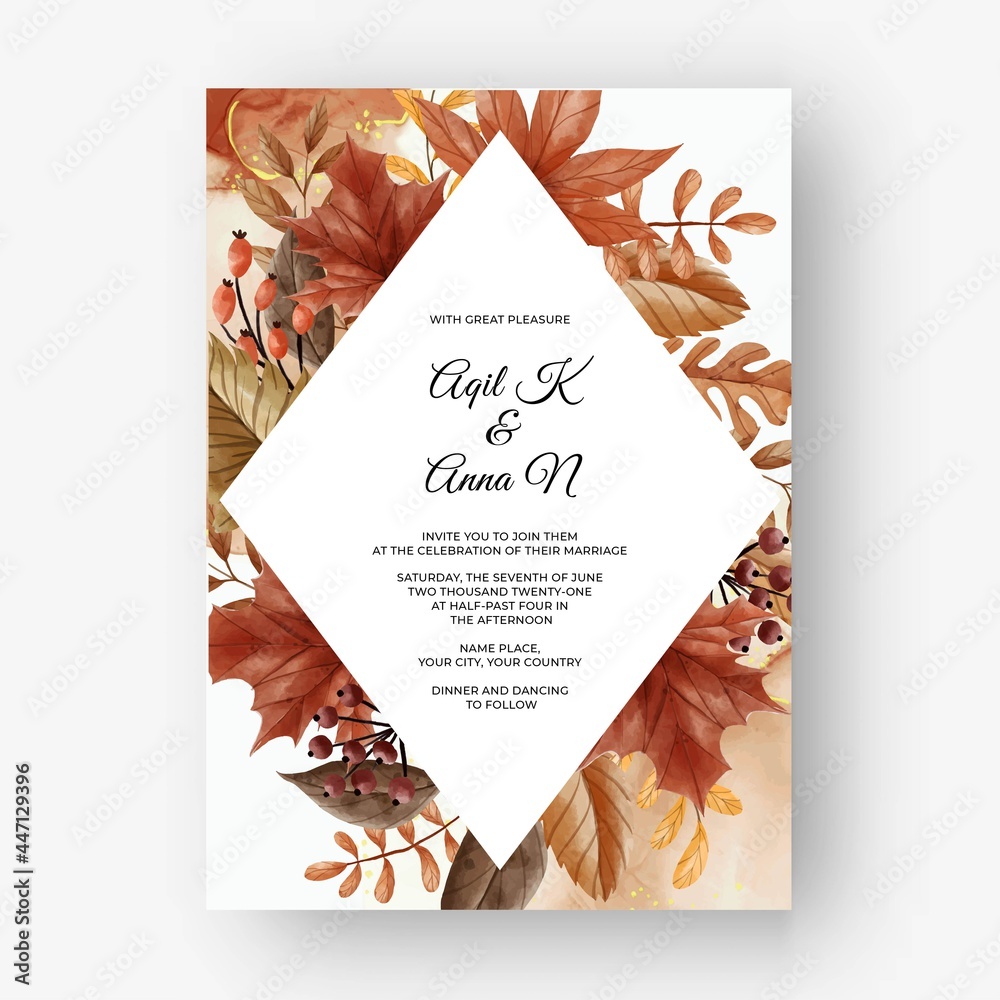 leaf and berry autumn fall background for wedding invitation Stock ...
