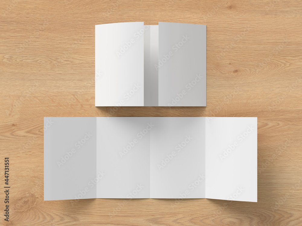 Vertical double gate fold brochure. Four panels, eight pages blank ...