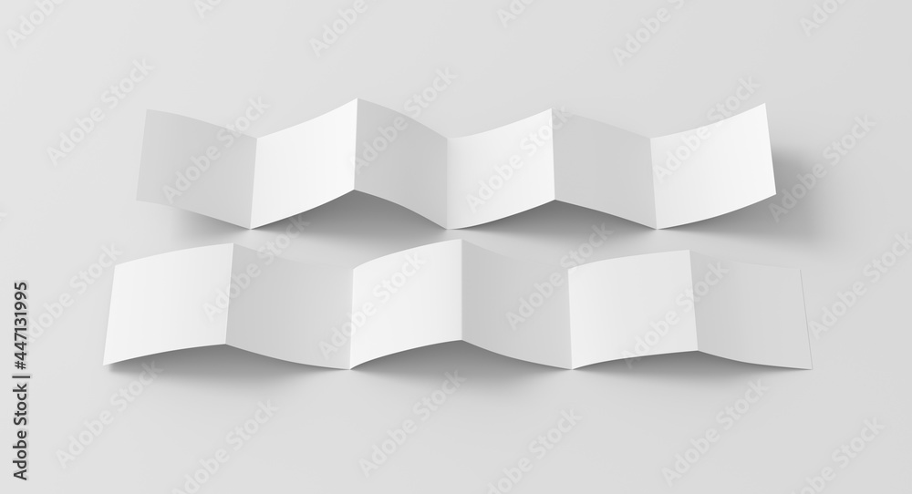 Square page zigzag or accordion fold brochure. Six panels, twelve pages ...