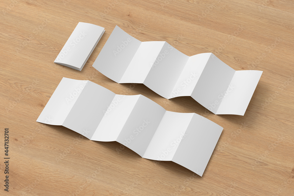 Vertical page zigzag or accordion fold brochure. Six panels, twelve ...