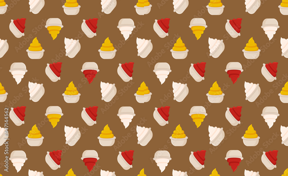 Vetor de Seamless pttern ketchup, french mustard and mayonnaise in bowl ...