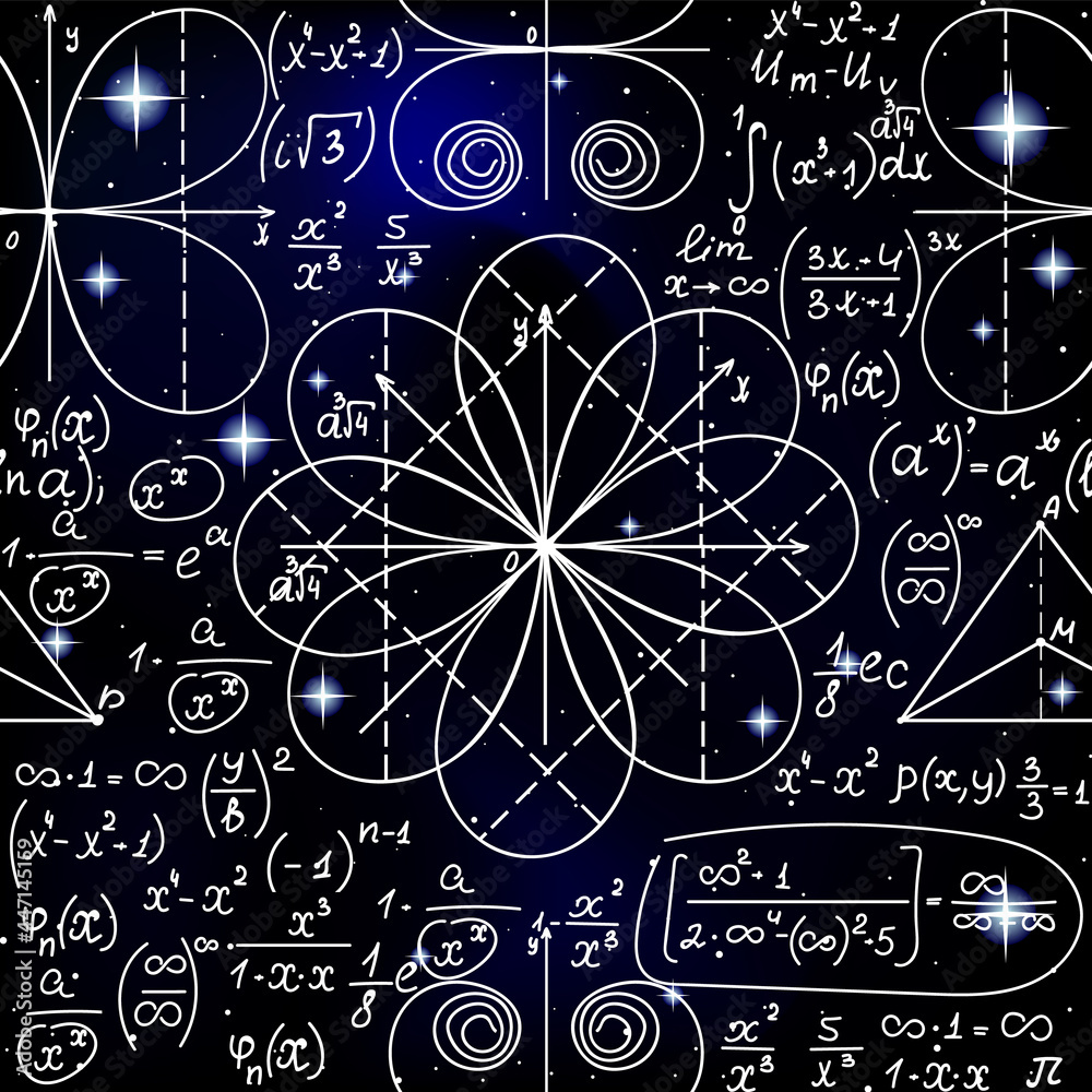 Scientific vector seamless with handwritten math formulas, calculations ...
