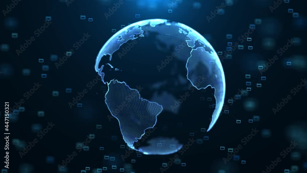World map user icon File Folder Global communication And big data of cloud computing Loop 4K ...