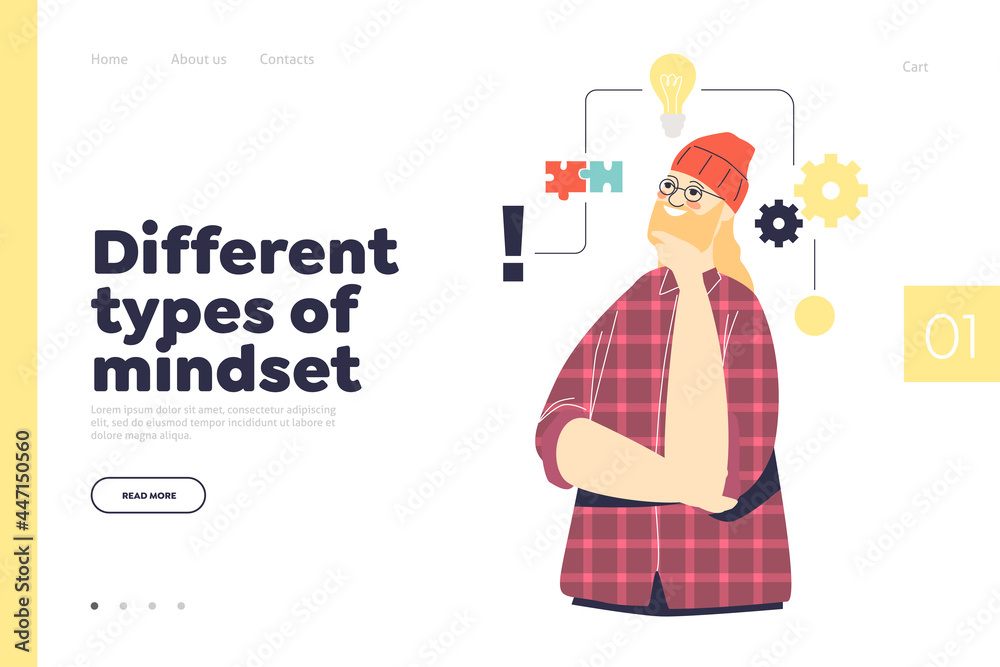Different types of mindset concept of landing page with man having ...