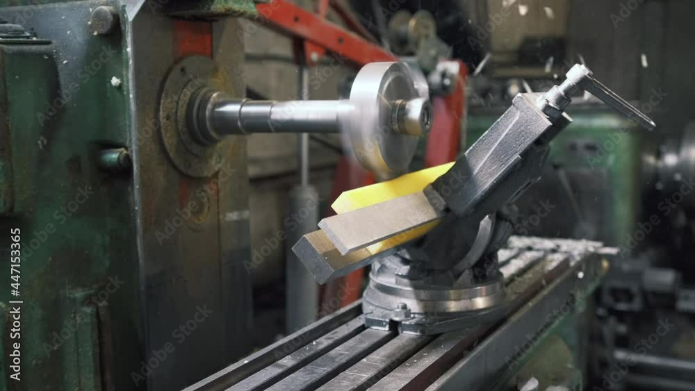 Zoom in. Close-up. A milling cutter on a horizontal milling machine ...
