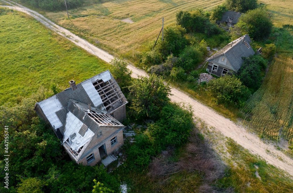 Old abandoned house in countryside. Abandoned houses in dead village ...