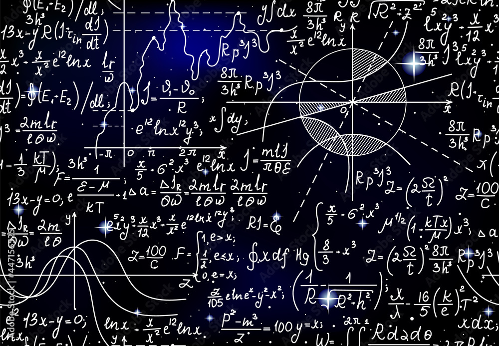 Astronomical scientific vector seamless pattern with handwritten math ...