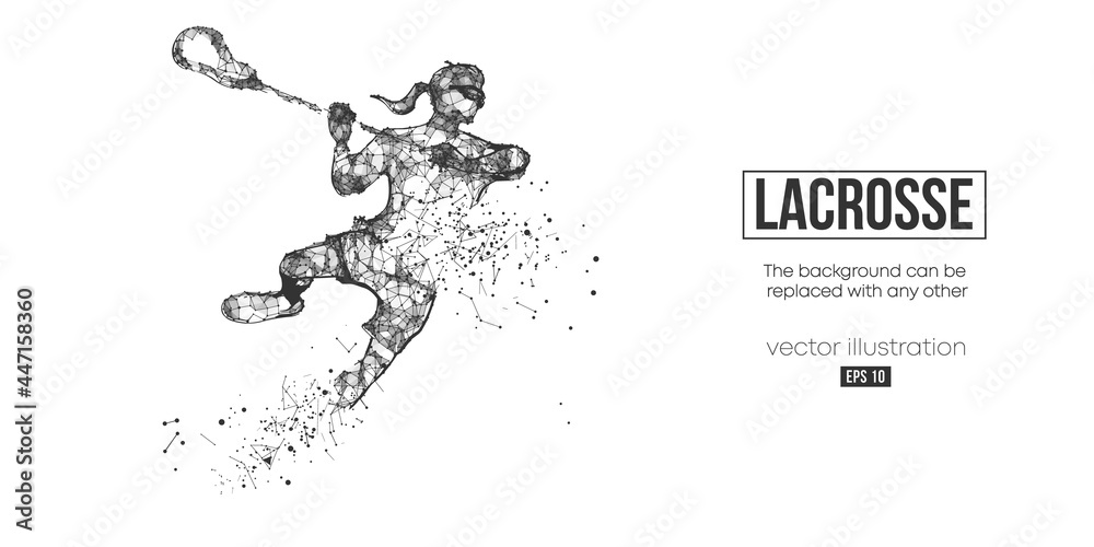Abstract silhouette of a wireframe lacrosse player from particles on ...