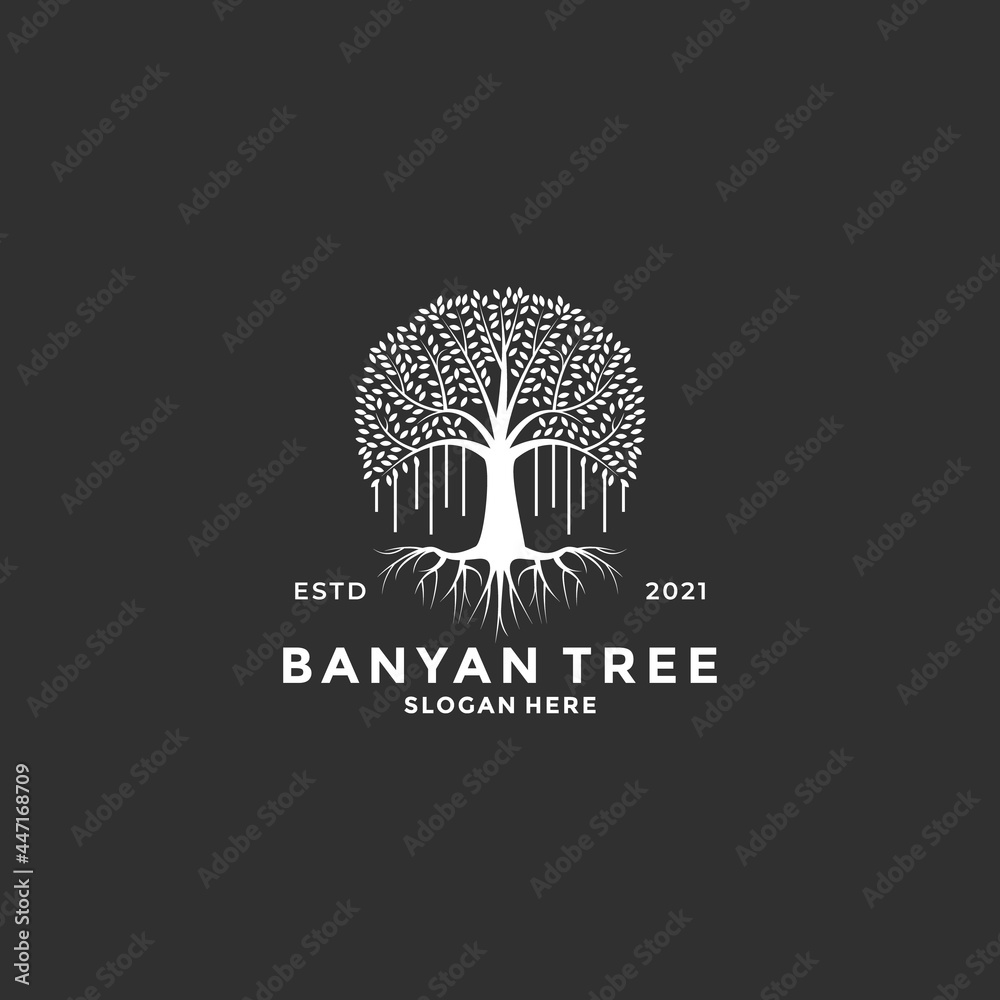 banyan tree logo design idea vintage style Stock Vector | Adobe Stock