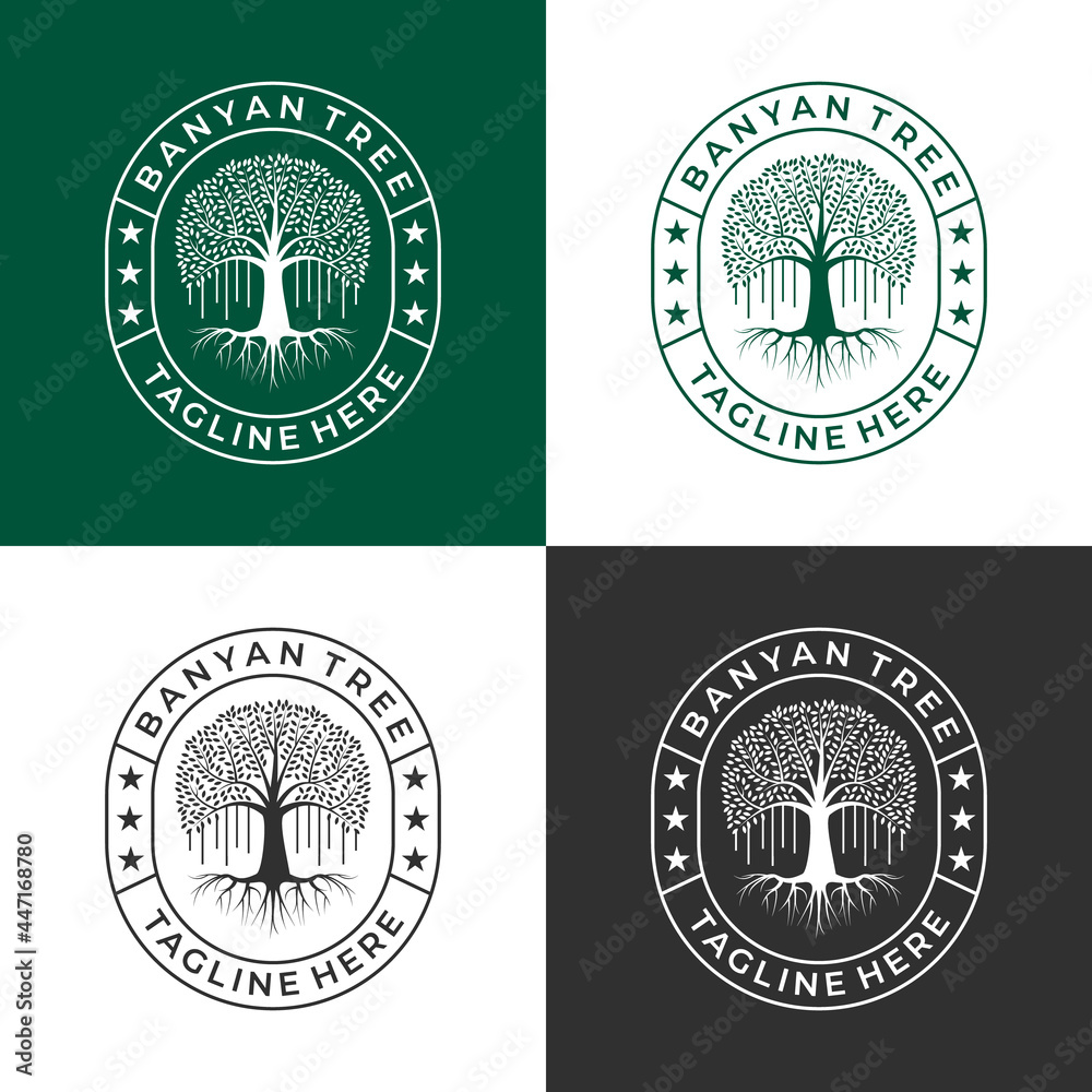 set banyan tree logo design vector for your business or community Stock ...